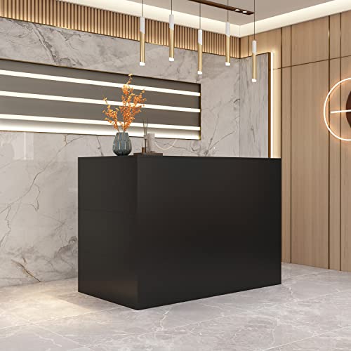 AIEGLE L-Shaped Reception Desk Counter Table with Lockable Drawers & Storage Shelves, Private Workstation for Salon Reception Room Checkout Office, Black (55.9" L x 32.3" W x 48.4" H)