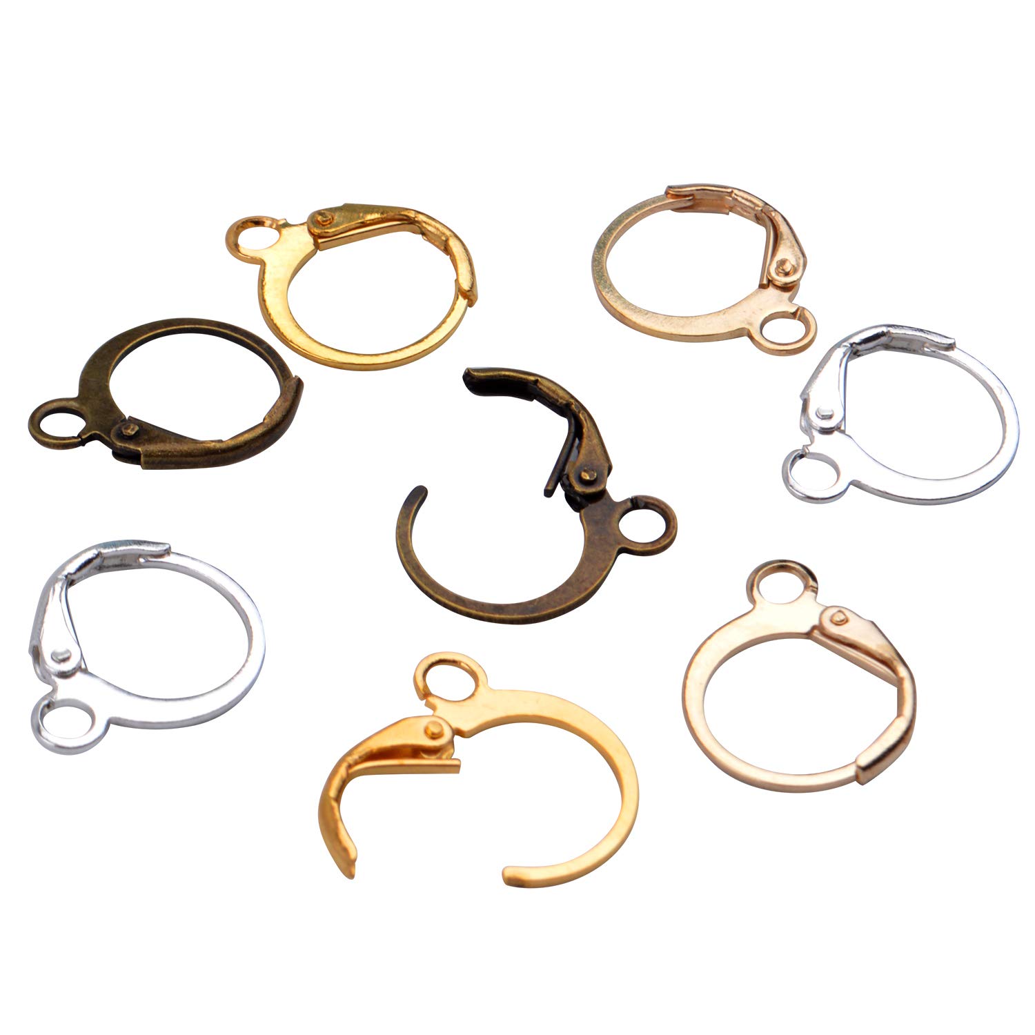 Hypoallergenic Earring Hooks, 120 Pieces Brass Lever Back Earring Round French Hook Ear Wire with Open Loop for Earring Designs Jewelry Making - 4 Colors