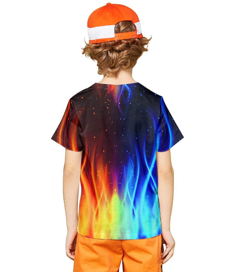 LAIDIPAS Kids Shirts Boys Girls Graphic Top Tees Flame Design Unisex Cool 3D T-Shirts for Youth 8-10 Years
