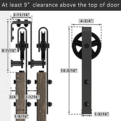 skysen 6FT Low Ceiling Heavy Duty Sliding Barn Door Hardware Double Track Bypass Double Door Kit Black(Bypass Spoke Wheel-2)