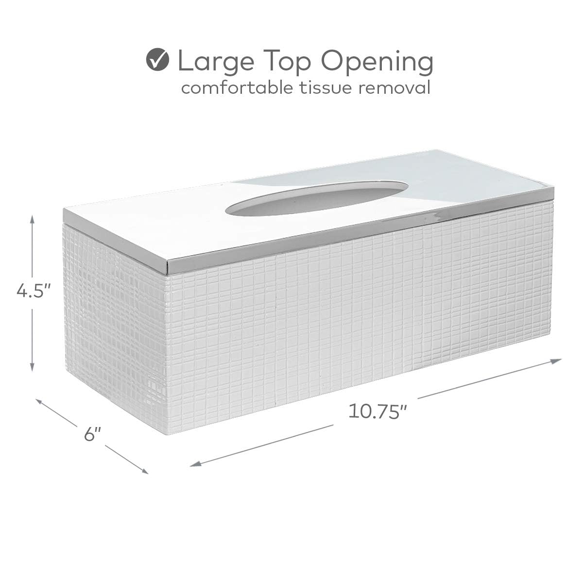 Creative Scents Estella Rectangle Tissue Box Cover - White Tissue Box Holder Rectangular - Decorative Tissue Holder for Bathroom - Elegant White Bathroom Accessories Decor