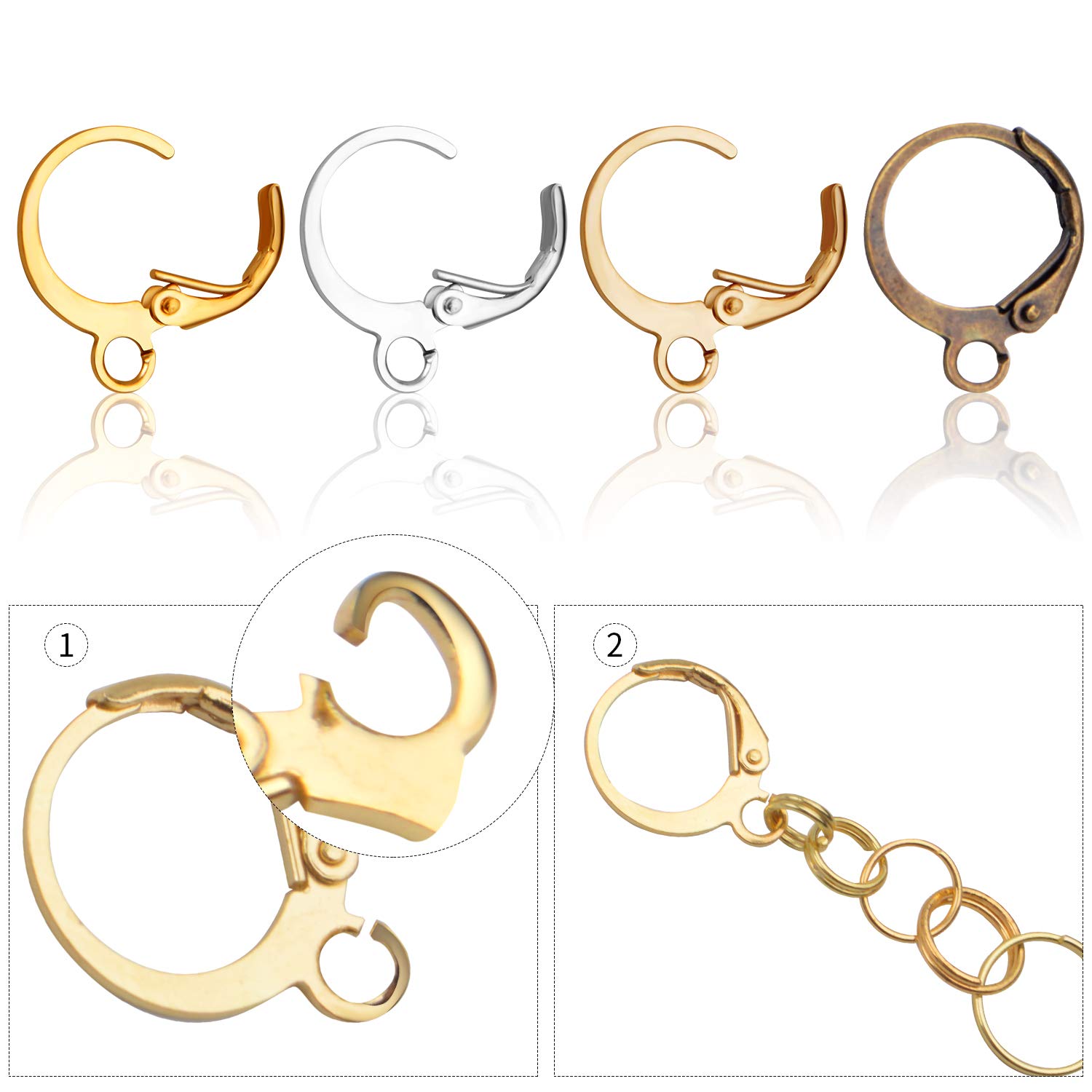 Hypoallergenic Earring Hooks, 120 Pieces Brass Lever Back Earring Round French Hook Ear Wire with Open Loop for Earring Designs Jewelry Making - 4 Colors
