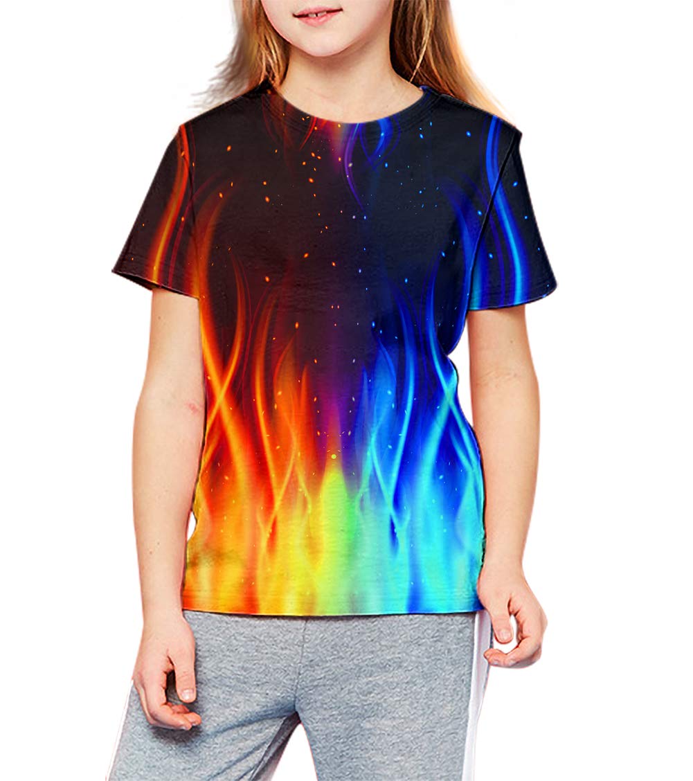 LAIDIPAS Kids Shirts Boys Girls Graphic Top Tees Flame Design Unisex Cool 3D T-Shirts for Youth 8-10 Years