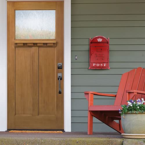 Funerom Vintage Wall Mounted Post Box Metal Mailbox 9 x 5.5 x 14.6 Inches, Rustic Red
