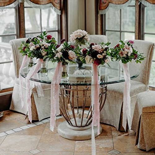 Blush Pink Chiffon Ribbon 3 Rolls Frayed Chiffon Silk Ribbons for Bouquets, Wedding, Gift Wrapping (1.5"x 6 Yd)