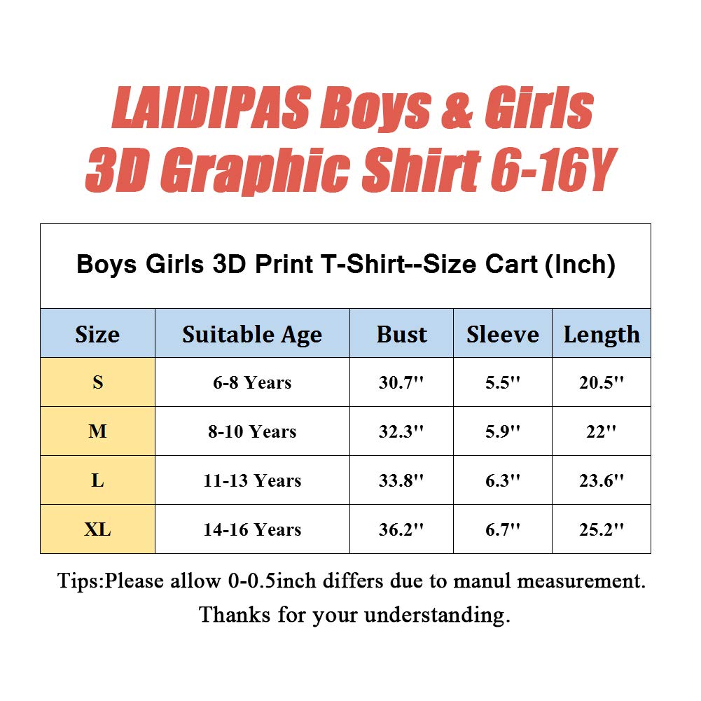 LAIDIPAS Kids Shirts Boys Girls Graphic Top Tees Flame Design Unisex Cool 3D T-Shirts for Youth 8-10 Years