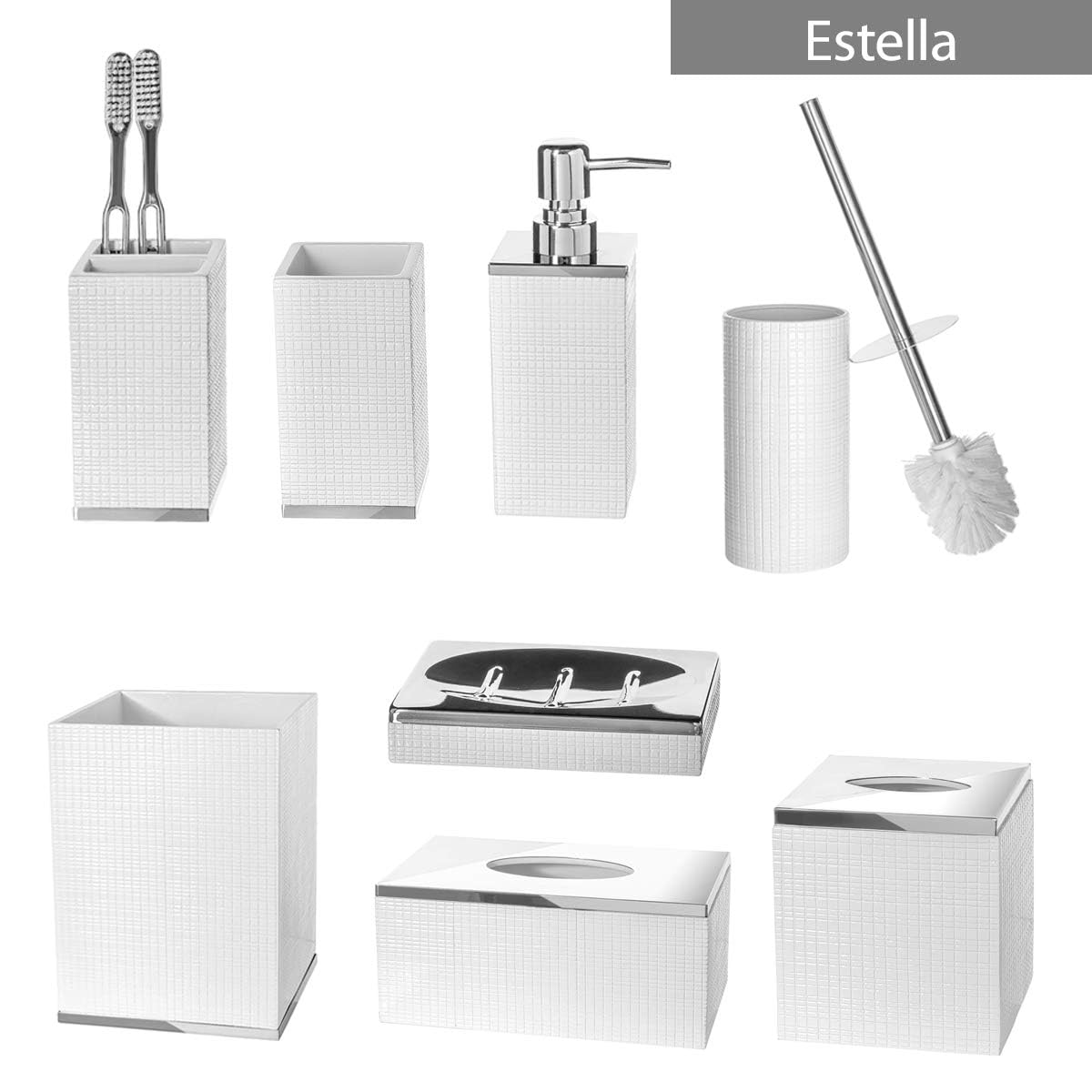 Creative Scents Estella Rectangle Tissue Box Cover - White Tissue Box Holder Rectangular - Decorative Tissue Holder for Bathroom - Elegant White Bathroom Accessories Decor
