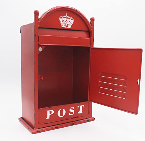 Funerom Vintage Wall Mounted Post Box Metal Mailbox 9 x 5.5 x 14.6 Inches, Rustic Red
