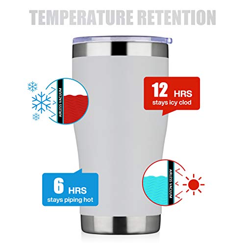 MEWAY 20oz Stainless Steel Tumblers 12 Pack Bulk, Vacuum Insulated Coffee Cup with Lid,Double Wall Powder Coated Travel Mug Gift,Thermal Cups Keep Drinks Cold & Hot(White,Set of 12)