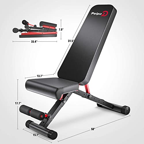 Pelpo Adjustable Weight Bench, Folding Weight Lifting Bench, Workout Bench for Home, Incline/Decline Bench for Full Body Workout, Strength Training Benches, Max Load 660lbs