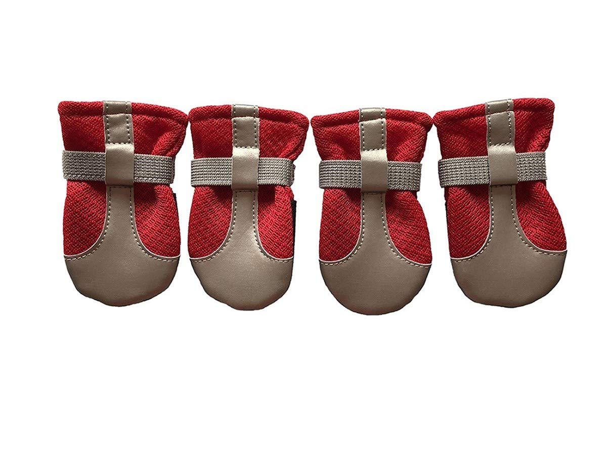 LONSUNEER Dog Boots for Small Dogs Soft Reflective and Nonslip Set of 4 (Small, Red)