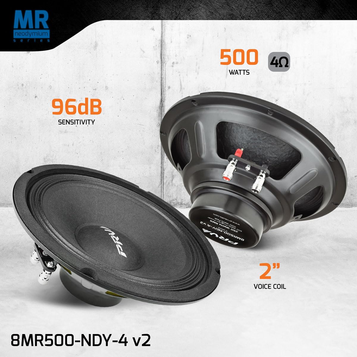 PRV AUDIO 8MR500-NDY-4 V2 Neodymium 8" Mid Range 4 ohm Pro Audio Speaker 500 Watts Program Power (Single)