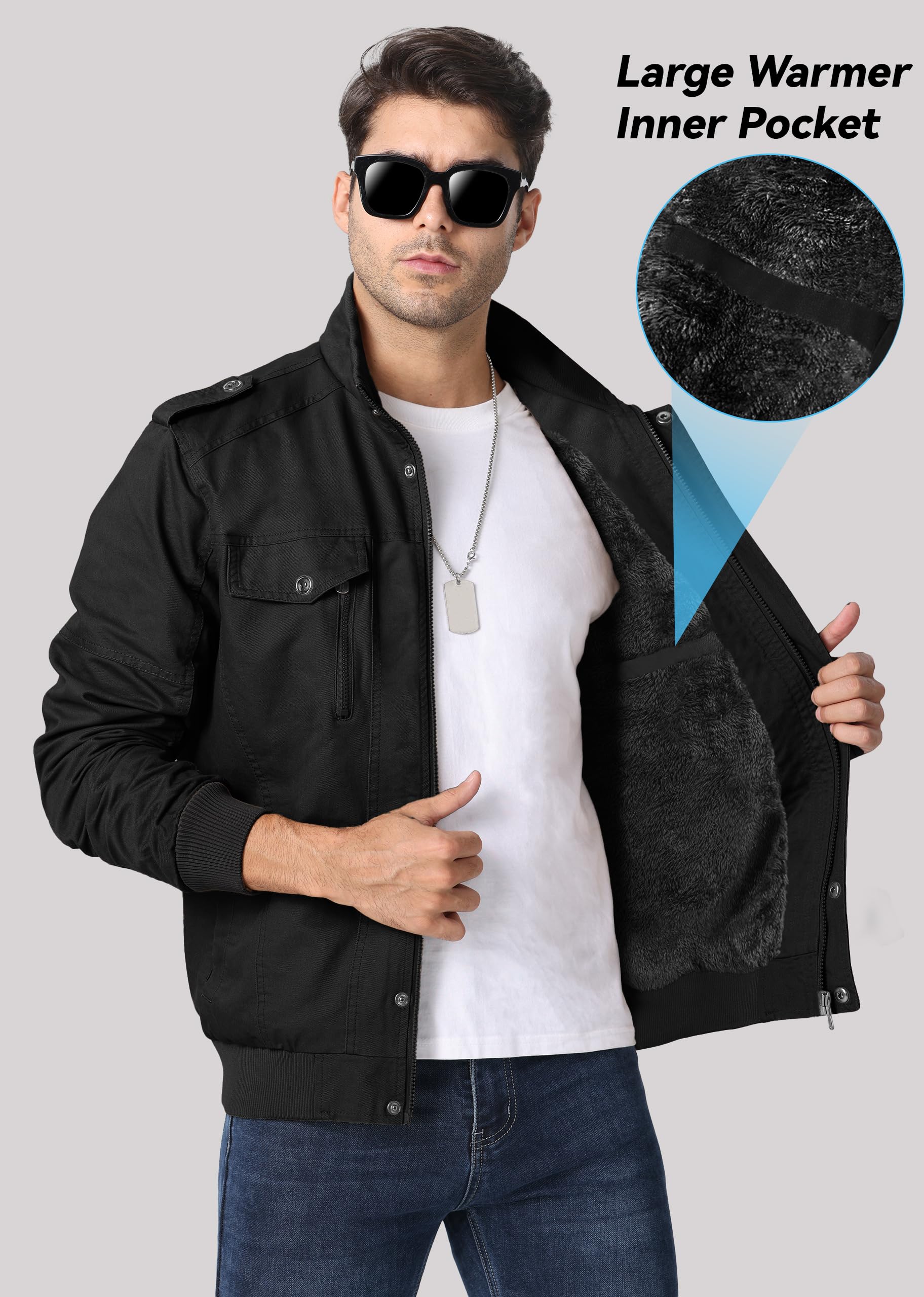 EKLENTSON Mens Winter Jacket Fleece Lined Jacket Military Jacket Men Windproof Jackets Outdoor Jacket Men Fall Jacket for Men