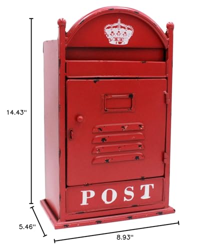 Funerom Vintage Wall Mounted Post Box Metal Mailbox 9 x 5.5 x 14.6 Inches, Rustic Red