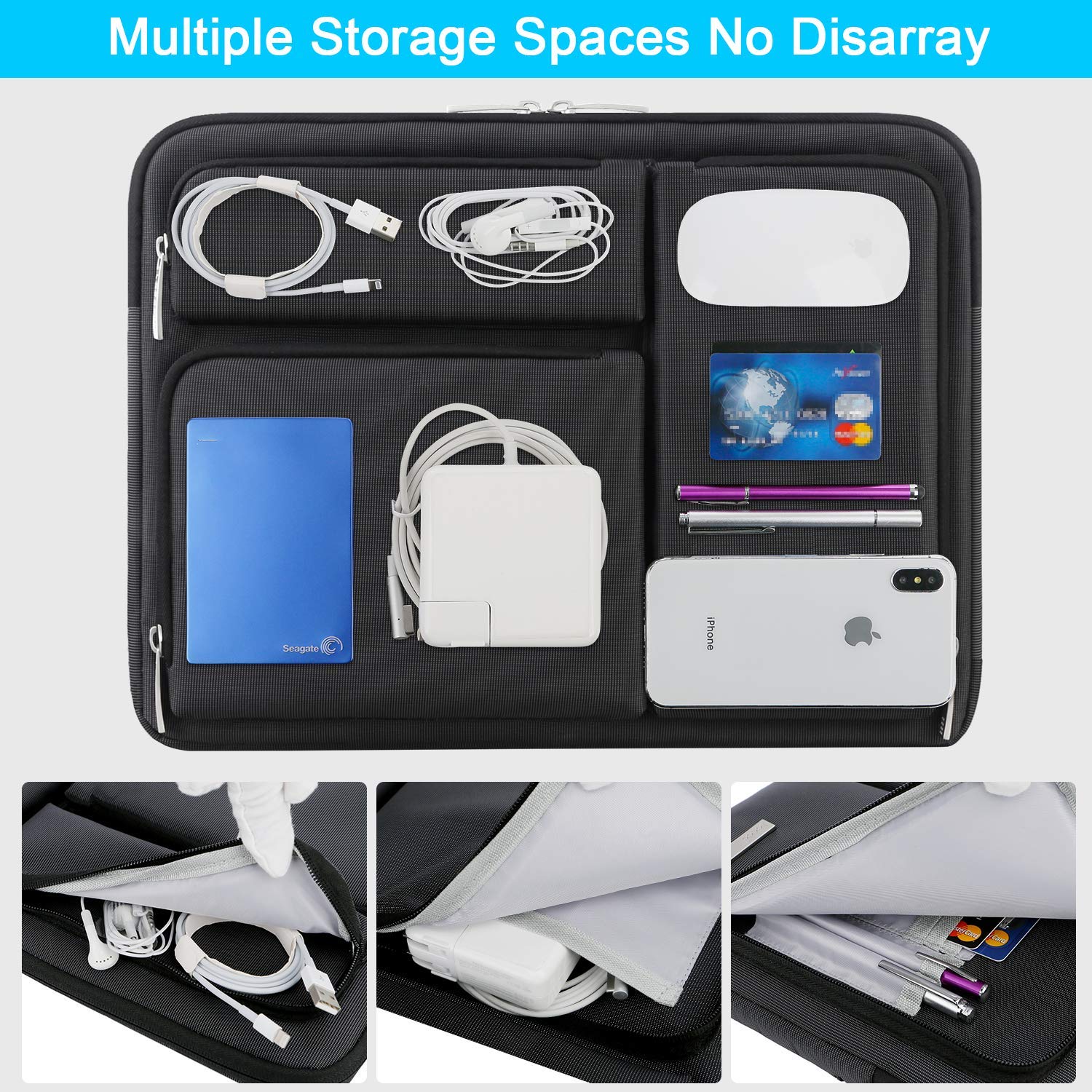 Lacdo Chromebook Case Laptop Sleeve for 11.6 inch Samsung HP Lenovo Dell Acer ASUS Chromebook, 13 inch Microsoft Surface Pro 11 Copilot+PC/Surface Pro 10 9 8 X, 11.6" MacBook Air Computer Bag, Black
