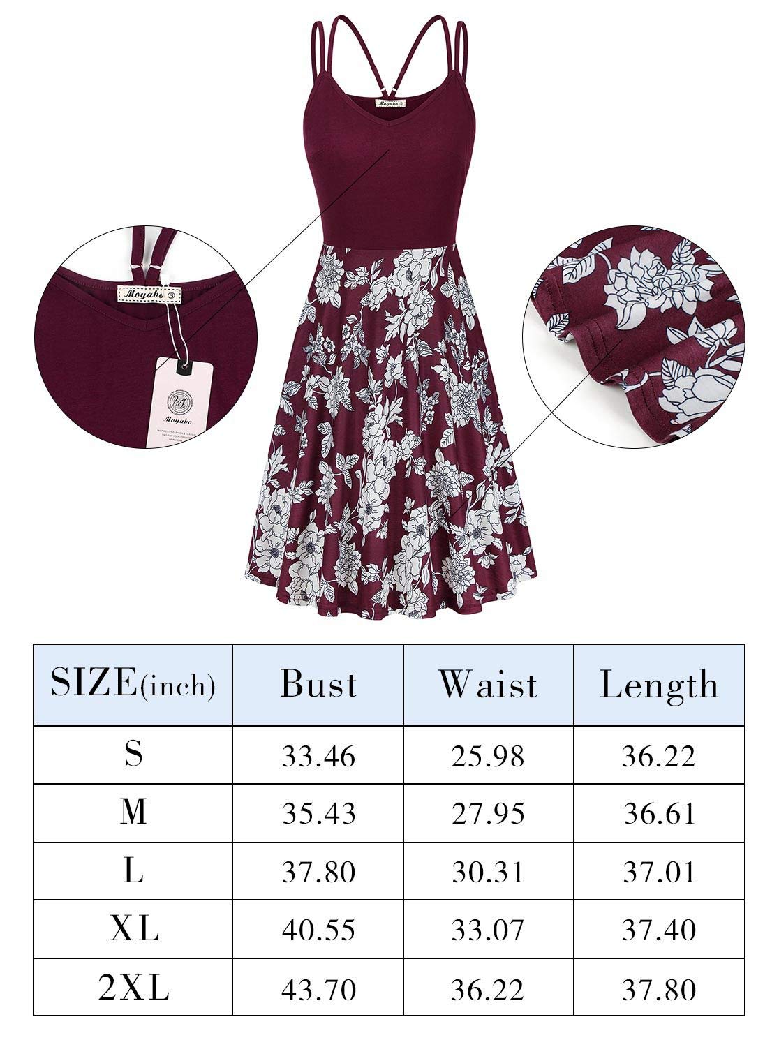Moyabo Women's Summer V Neck Sleeveless Double Adjustable Spaghetti Strap A-line Mini Dress Navy Blue Flower X-Large