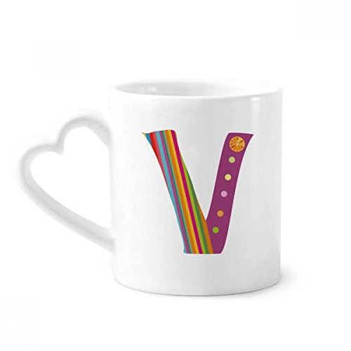 V Alphabet Orange Fruit Cute Pattern Mug Coffee Ceramic Drinkware Glass Heart Cup