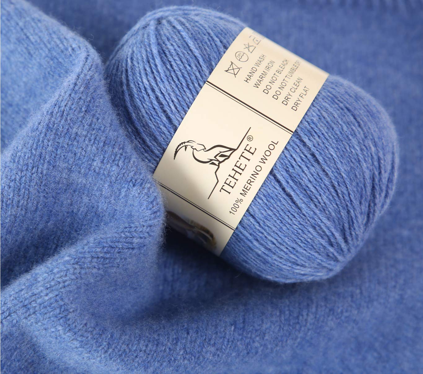 TEHETE 100% Merino Wool Yarn for Knitting 3-Ply Luxury Warm Soft Lightweight Crochet Yarn (Star Blue)