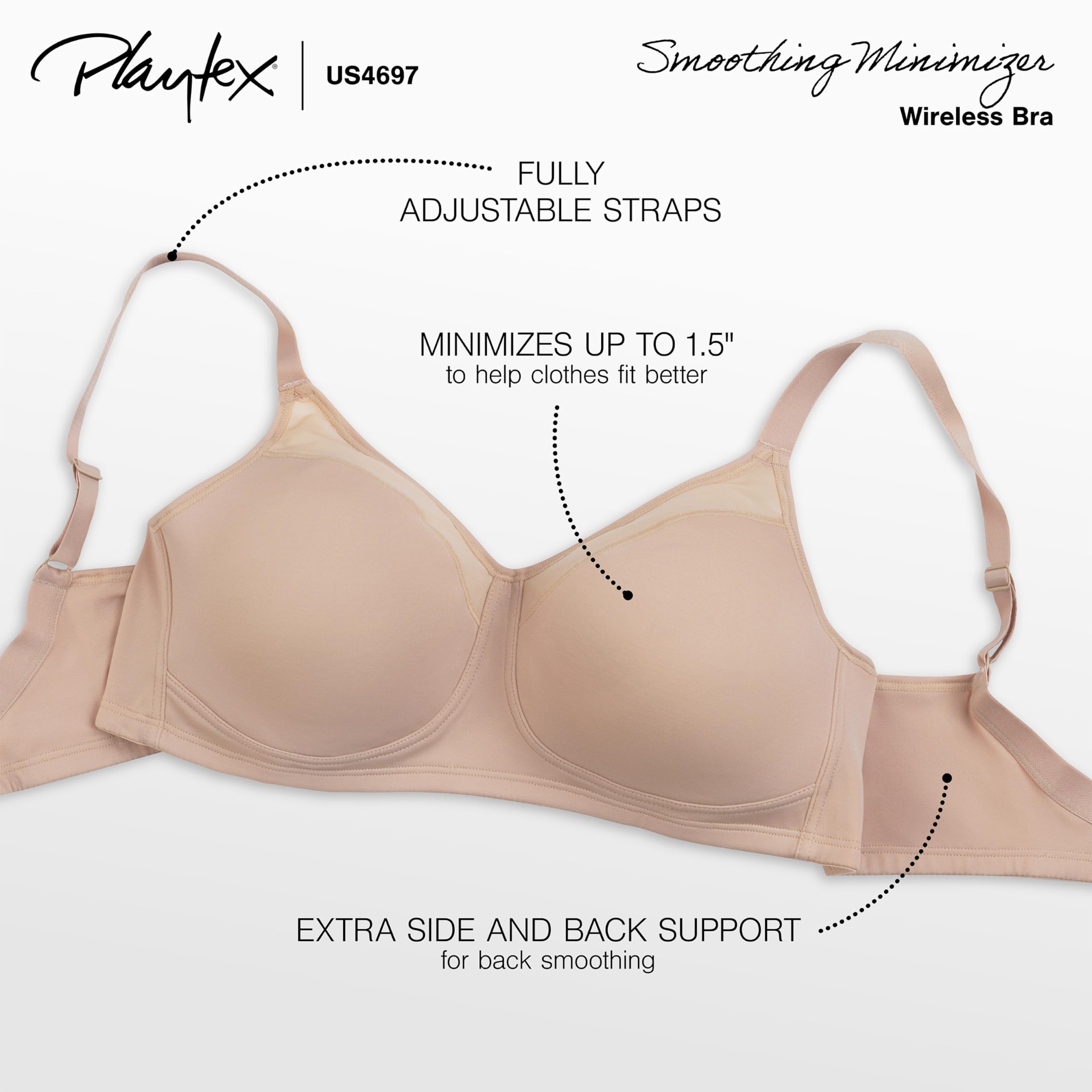 Playtex Women's 18 Hour Smoothing Minimizer Wirefree US4697 Bra, Nude, 36DD