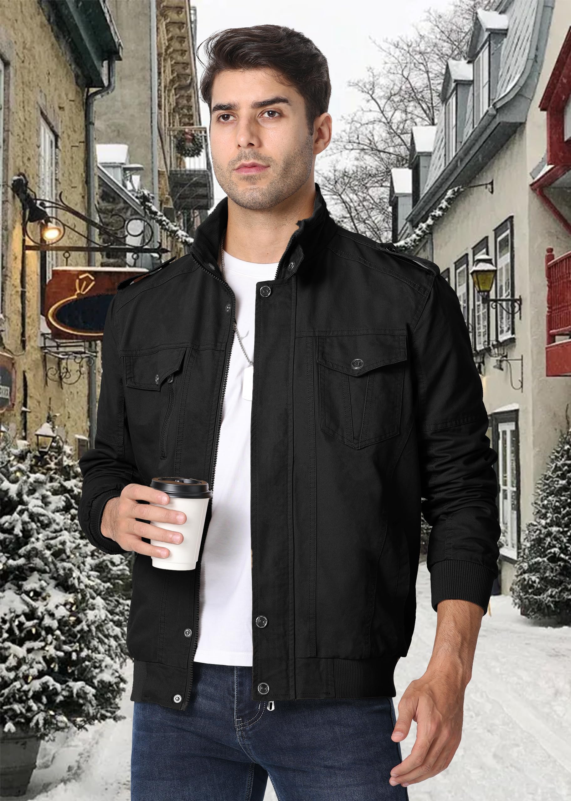 EKLENTSON Mens Winter Jacket Fleece Lined Jacket Military Jacket Men Windproof Jackets Outdoor Jacket Men Fall Jacket for Men