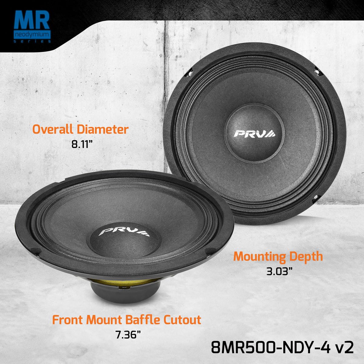 PRV AUDIO 8MR500-NDY-4 V2 Neodymium 8" Mid Range 4 ohm Pro Audio Speaker 500 Watts Program Power (Single)