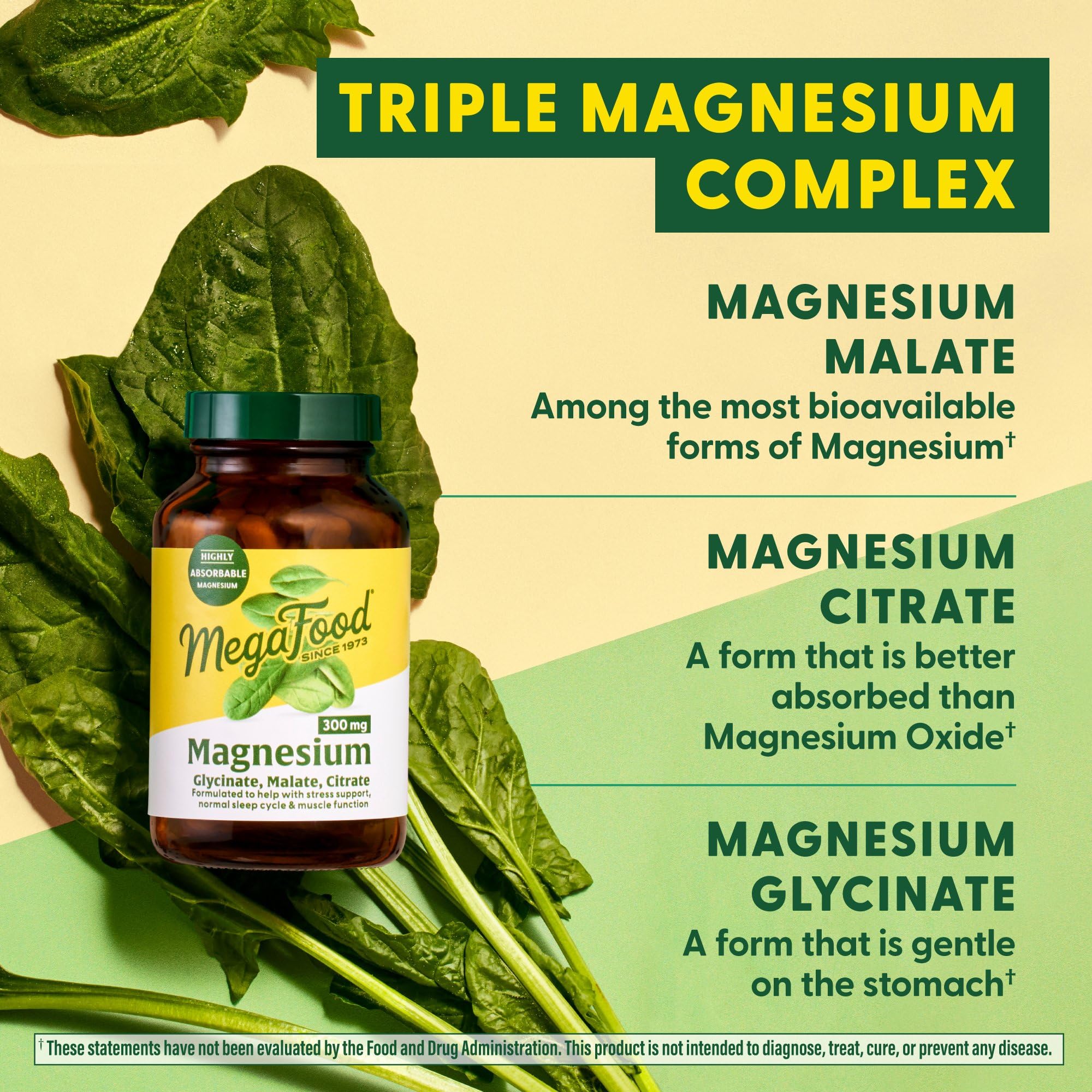 MegaFood Magnesium 300 mg - Highly absorbable blend of Magnesium Glycinate, Magnesium Citrate & Magnesium Malate to Help Support Heart, Nerve Health and Relaxation - 60 Capsules (30 Servings)