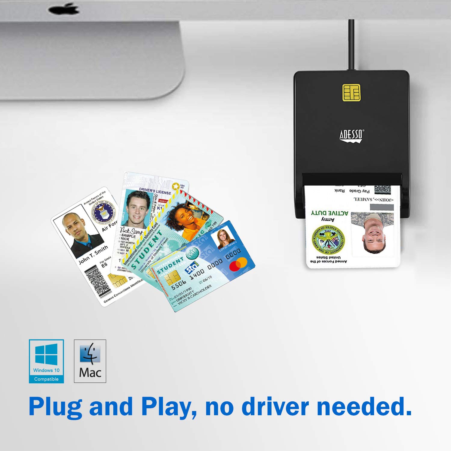 Adesso SCR-100 Smart ID Credit Card Reader,Black