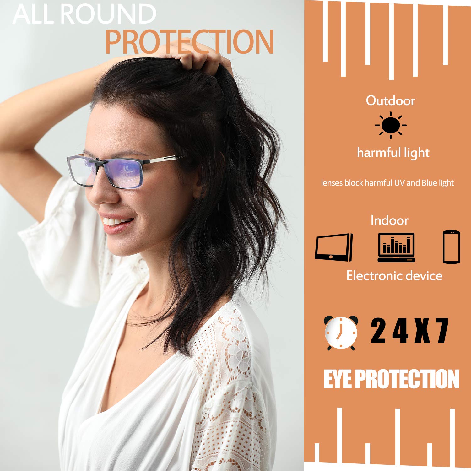 FONHCOO Clip-on Blue Light Blocking Glasses Night Driving Sunglasses 2 Pack Lens over Prescription Glasses for Women Men (2 Pack Transparent Blue Light Blocking Lens)