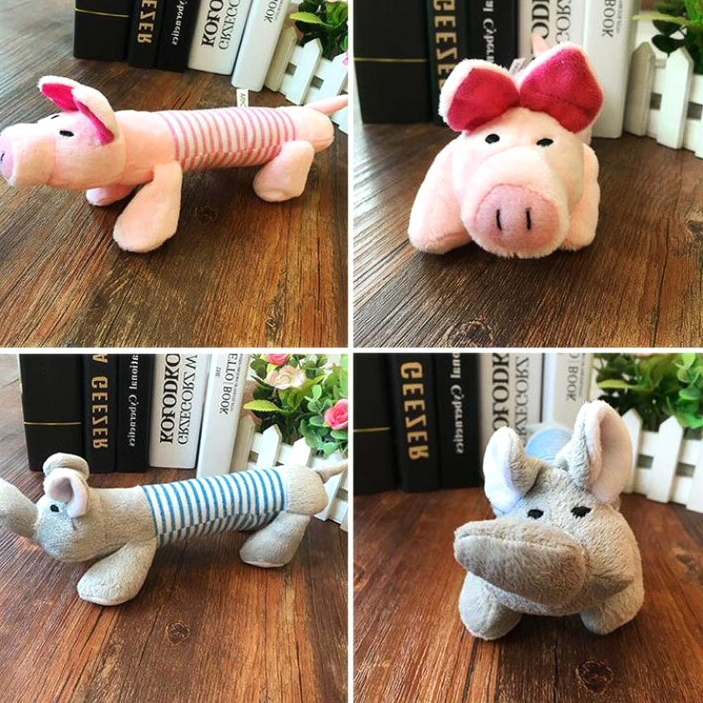 Cute Pet Dog Cat Plush Squeak Sound Dog Toys Funny Fleece Durability Chew Molar Toy Fit for All Pets Elephant Duck Pig (E)