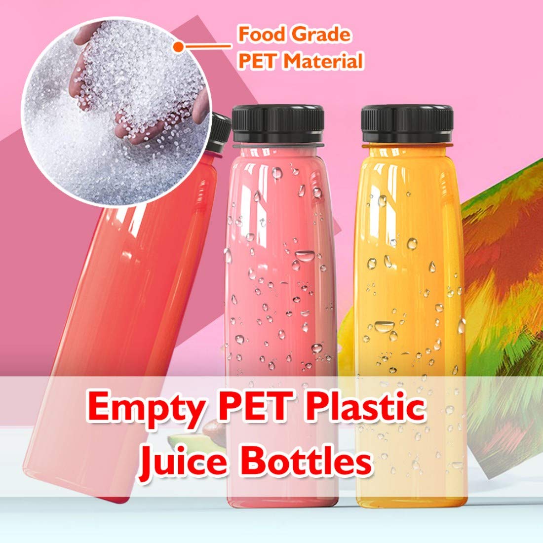 Holotap 54 Pack 7OZ Plastic Bottles with Caps, Empty PET Disposable Plastic Juice Bottles Bulk for Liquids with Black Tamper Evident Lids (7 OZ, Black)