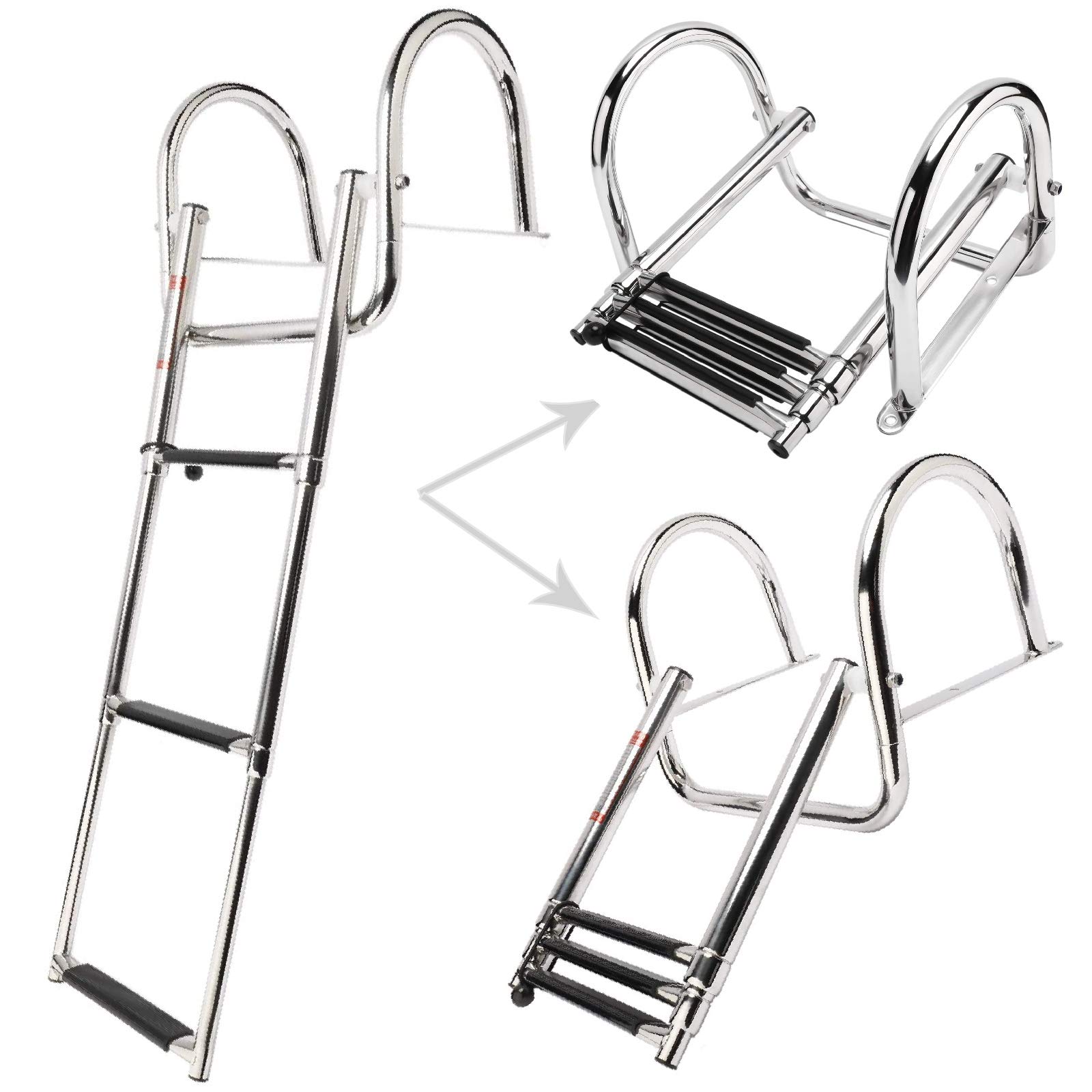 NovelBee 3 Step Inboard Boat Ladder,Stainless Steel Telescoping Step Ladder Folding Dock Ladder for Marine Boat Yacht Swimming Pool