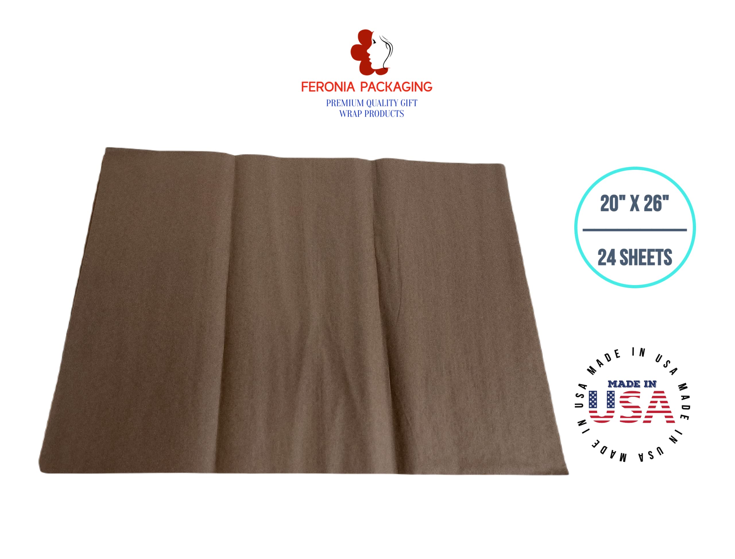 Chocolate Tissue Paper Squares, Bulk 24 Sheets, Premium Gift Wrap and Art Supplies for Birthdays, Holidays, or Presents by Feronia packaging, Large 20 Inch x 26 Inch