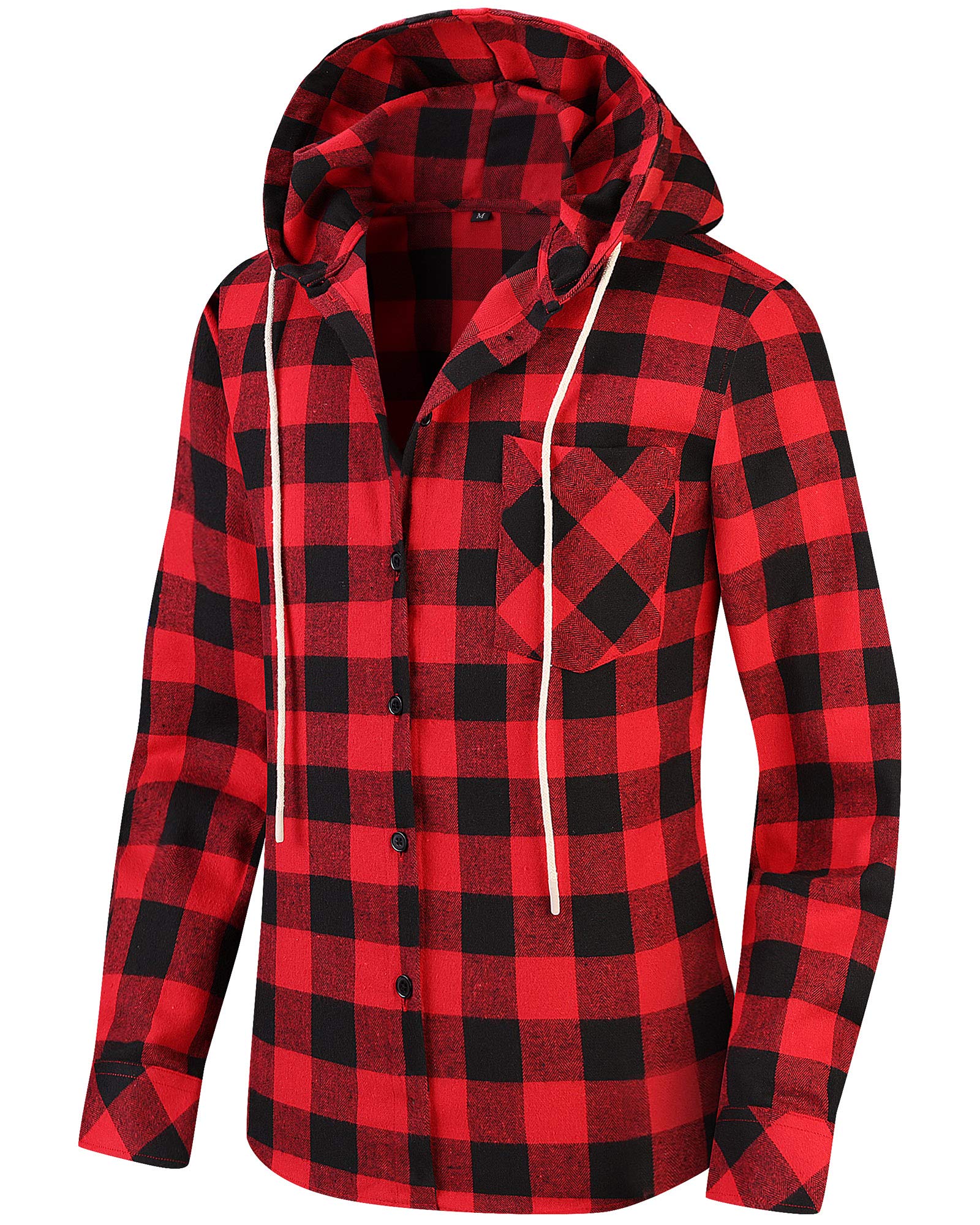 Uillnoodu Women's Flannel Plaid Shirts Long Sleeve Hoodie Regular Fit Button Down Casual Cotton
