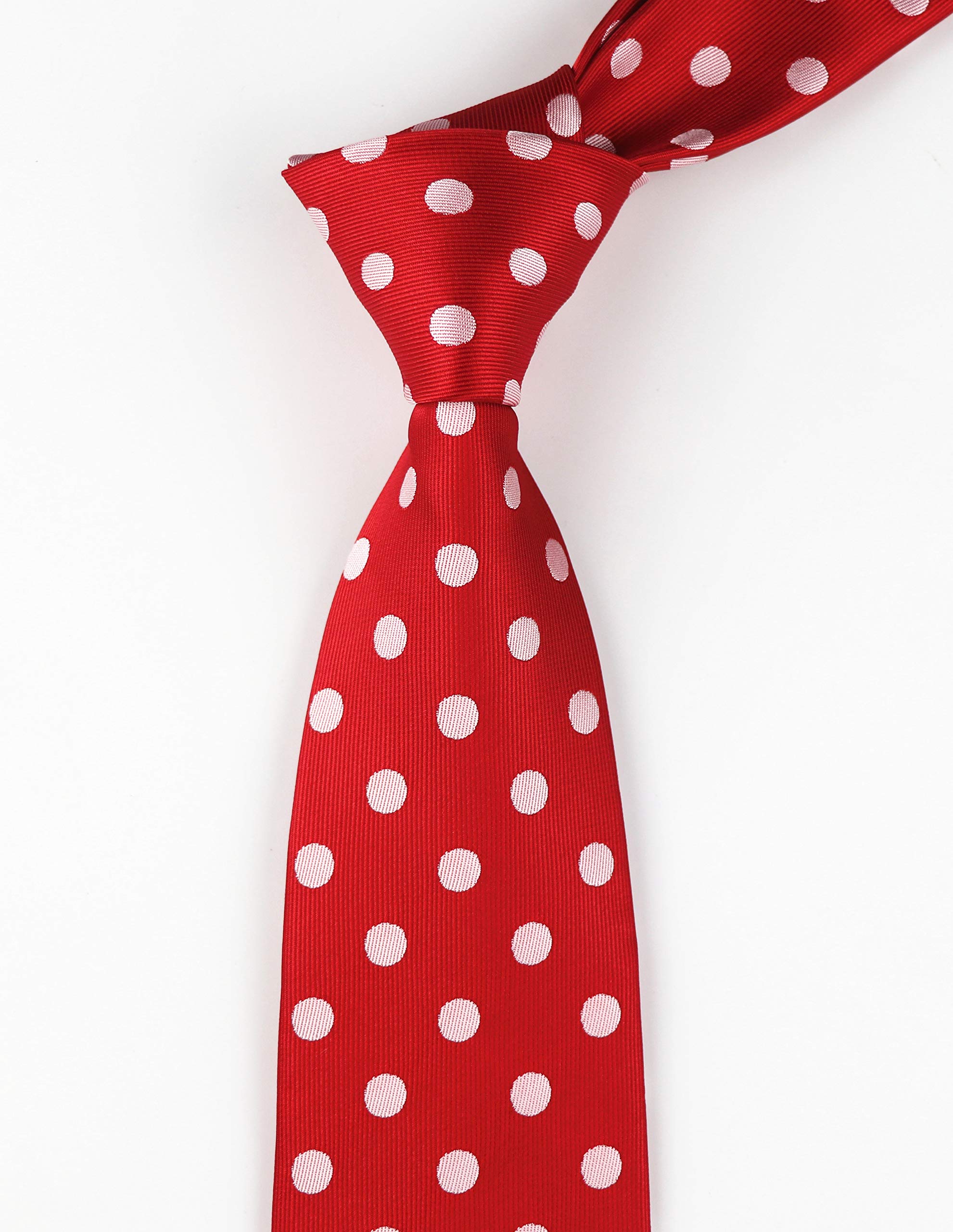 Men's Wine Red Silk Ties White Polka Dot Cravat Woven Neckties for Wedding Dress Uniforms