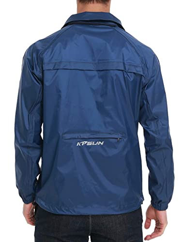 KPSUN Men's Rain Jackets Waterproof Lightweight Windbreaker Packable Cycling Running Raincoats with Removable Hood (Blue XXL)