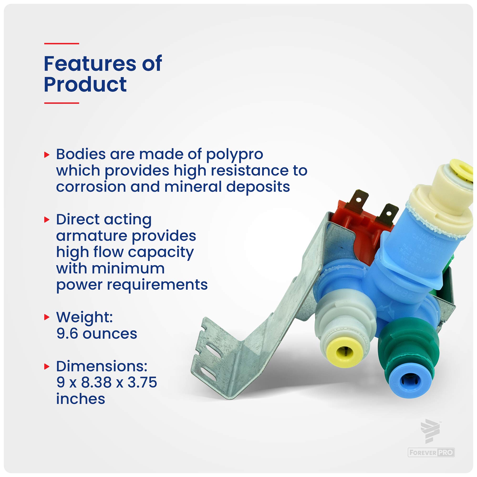 ForeverPRO W10408179 Water Inlet Valve for Whirlpool Refrigerator 4389177 2304757 1938614 2186486