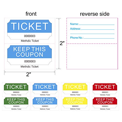 Methdic 50/50 Raffle Tickets Double Roll 1000 Thick Tickets Offset Paper (Red)