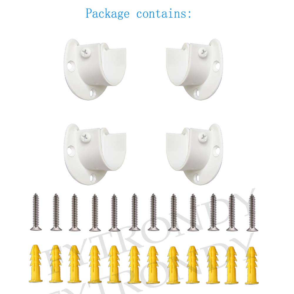 FYTRONDY White Edition Stainless Steel Closet Rod Bracket, U-Shaped Open Type Socket Bracket, Wardrobe Bracket, Shower Curtain Rod Pole End Supports Sockets Flange (1 INCH, 4 Pack)