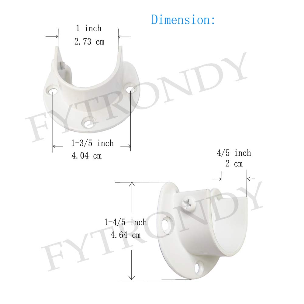 FYTRONDY White Edition Stainless Steel Closet Rod Bracket, U-Shaped Open Type Socket Bracket, Wardrobe Bracket, Shower Curtain Rod Pole End Supports Sockets Flange (1 INCH, 4 Pack)