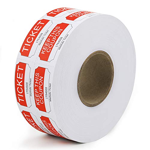 Methdic 50/50 Raffle Tickets Double Roll 1000 Thick Tickets Offset Paper (Red)