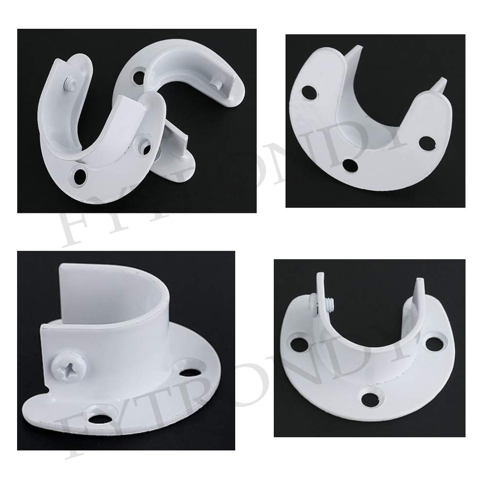 FYTRONDY White Edition Stainless Steel Closet Rod Bracket, U-Shaped Open Type Socket Bracket, Wardrobe Bracket, Shower Curtain Rod Pole End Supports Sockets Flange (1 INCH, 4 Pack)