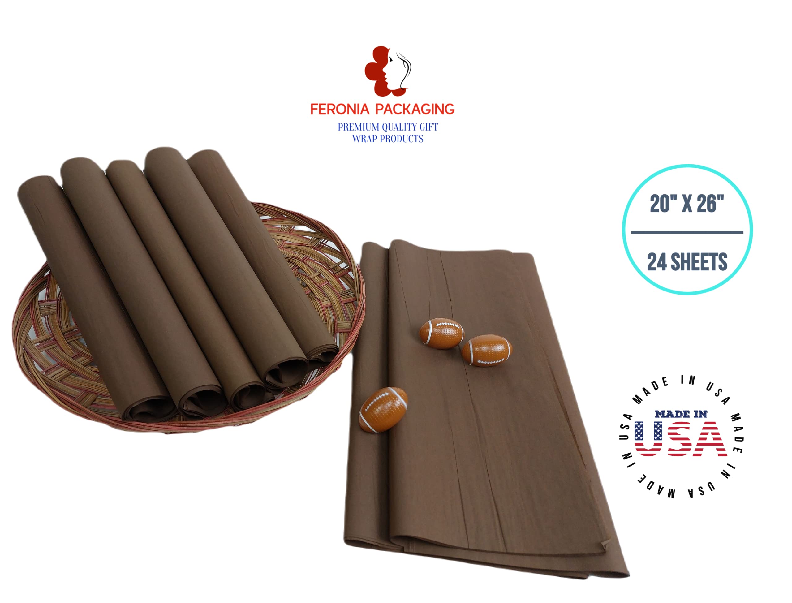Chocolate Tissue Paper Squares, Bulk 24 Sheets, Premium Gift Wrap and Art Supplies for Birthdays, Holidays, or Presents by Feronia packaging, Large 20 Inch x 26 Inch