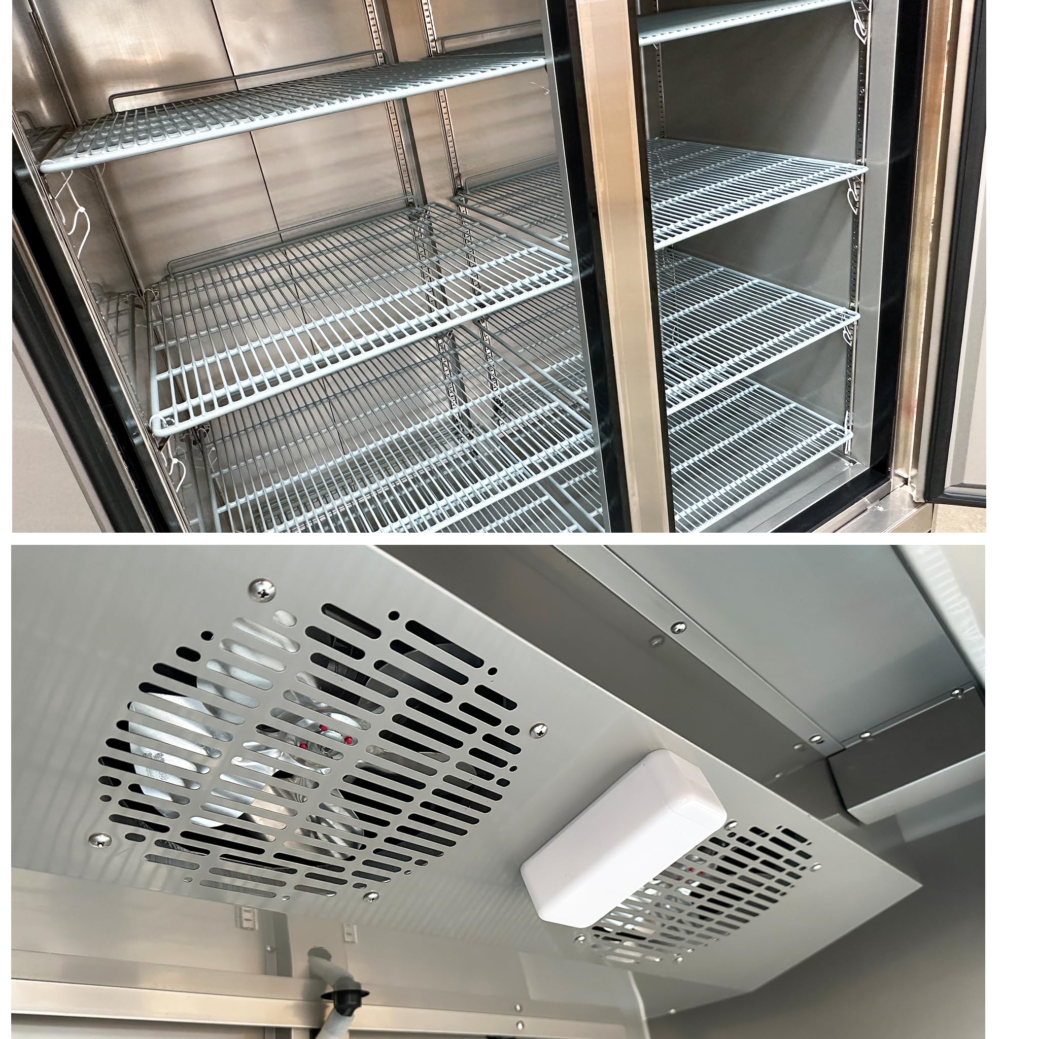 Commercial Freezer 2-Doors Solid Upright Reach in Two Section Stainless Steel NSF 54" Width, Capacity 47 Cuft, Bottom Mounted Restaurant Quality Kitchen Side by Side Cold -8°F