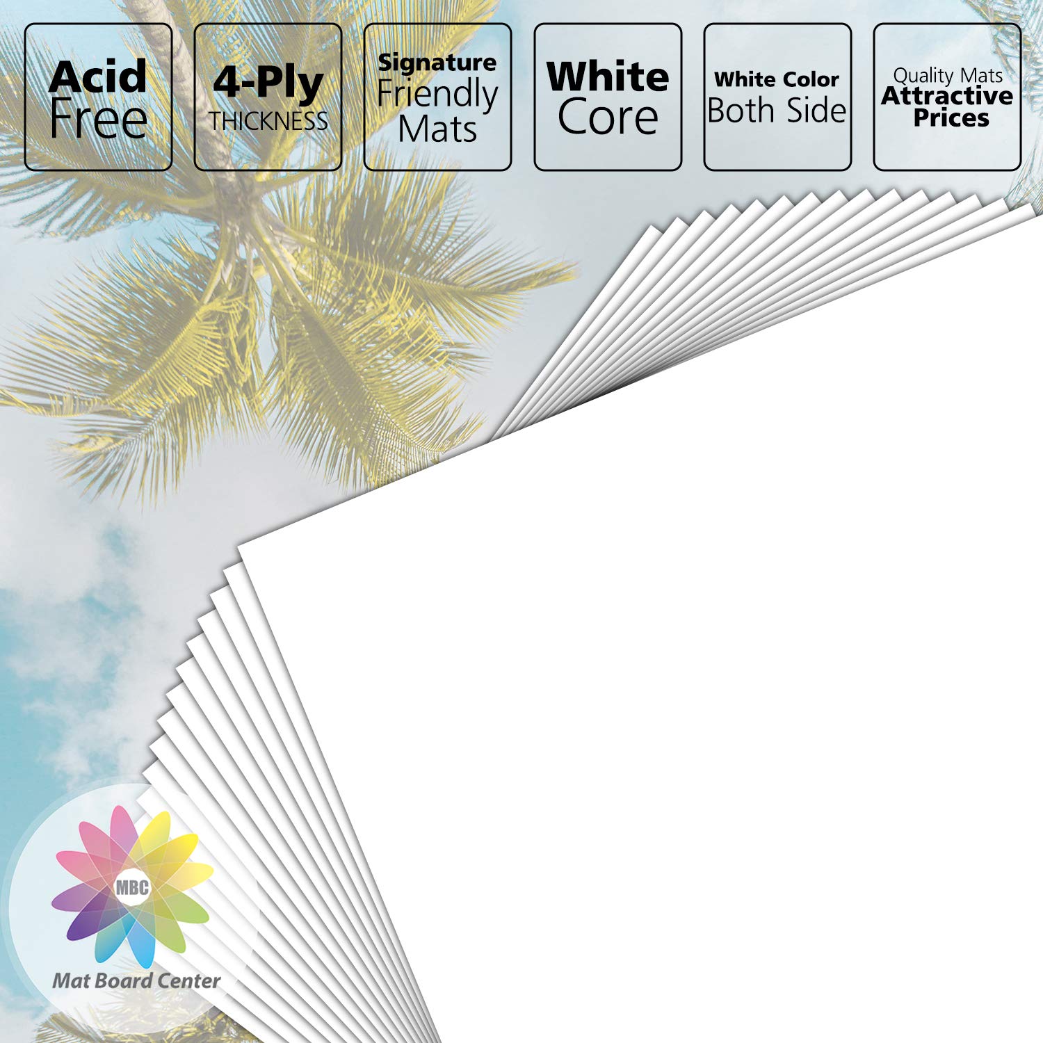 Mat Board Center, Pack of 20 5 x 7 Uncut Photo Mats, White Backing Boards - for Photos, Prints, Frames and More