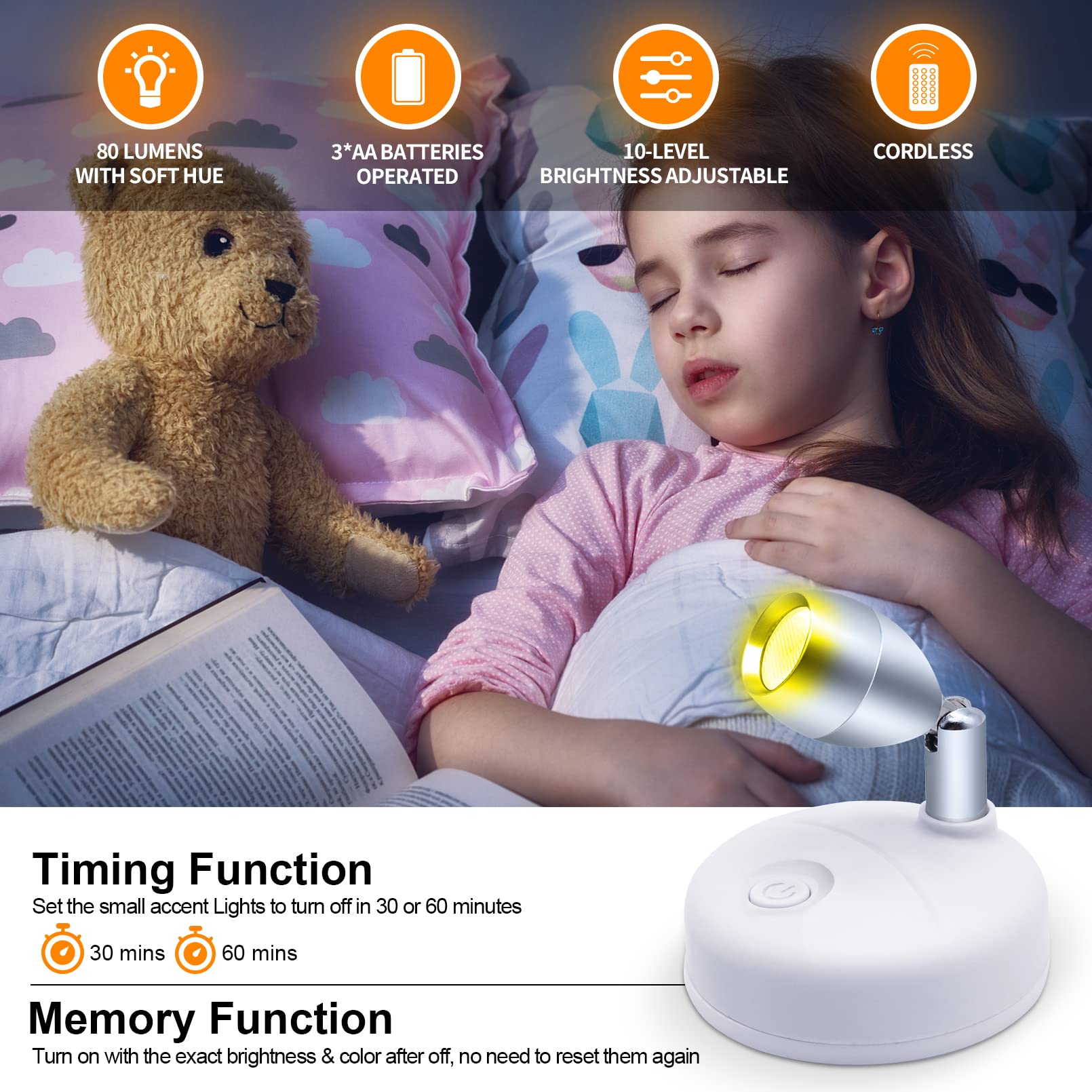 HFCDL Small Spotlight Battery Operated Accent Light with Remote, RGB LED Wireless Little Spot Light Rotatable with Dimmer & Timer for Artwork Painting