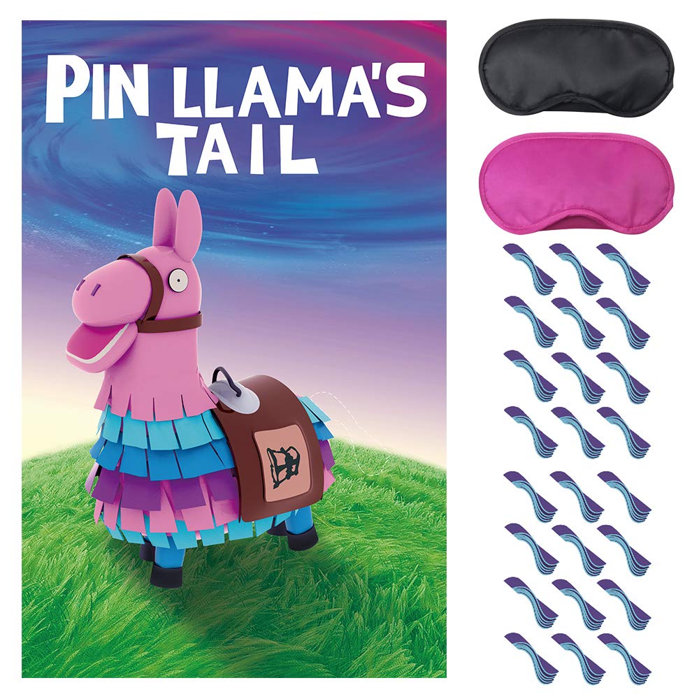 SEETCOMA Video Game Party Supplies,Pin The Tails on Llama,Pinata Party Games,Large Poster wiht 24PCS Tails Stickers for Kid's Video Game Theme Party Decorations