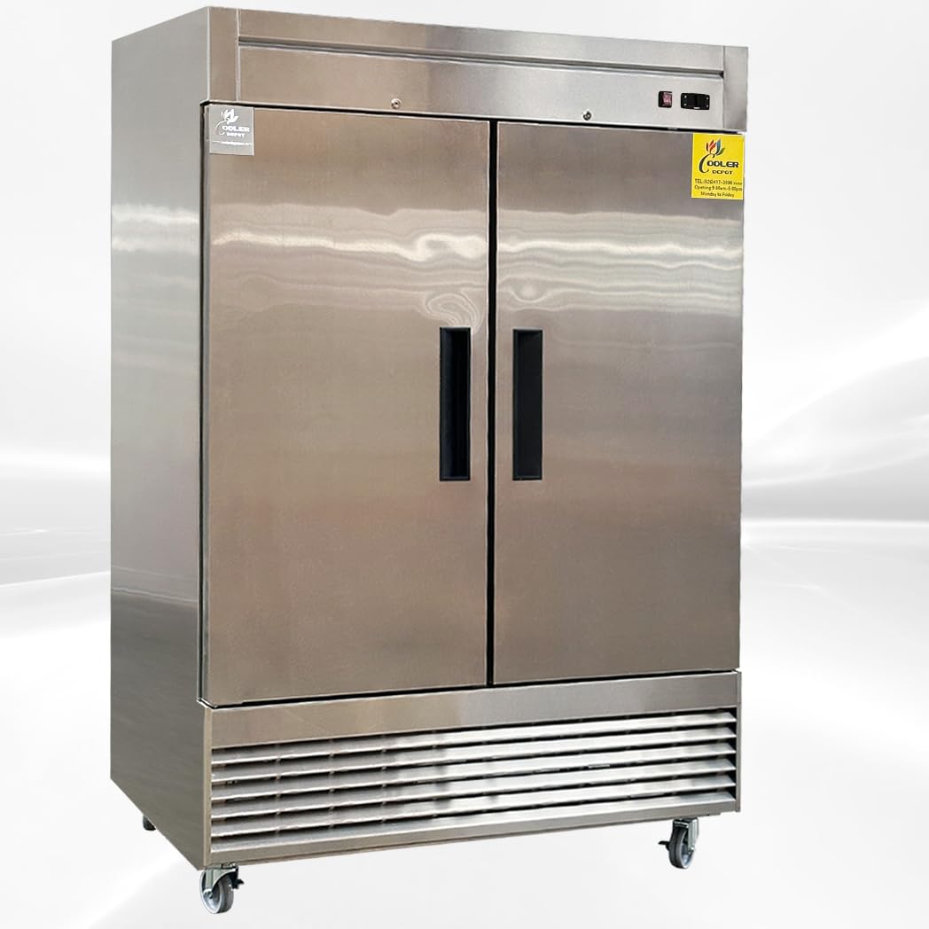 Commercial Freezer 2-Doors Solid Upright Reach in Two Section Stainless Steel NSF 54" Width, Capacity 47 Cuft, Bottom Mounted Restaurant Quality Kitchen Side by Side Cold -8°F