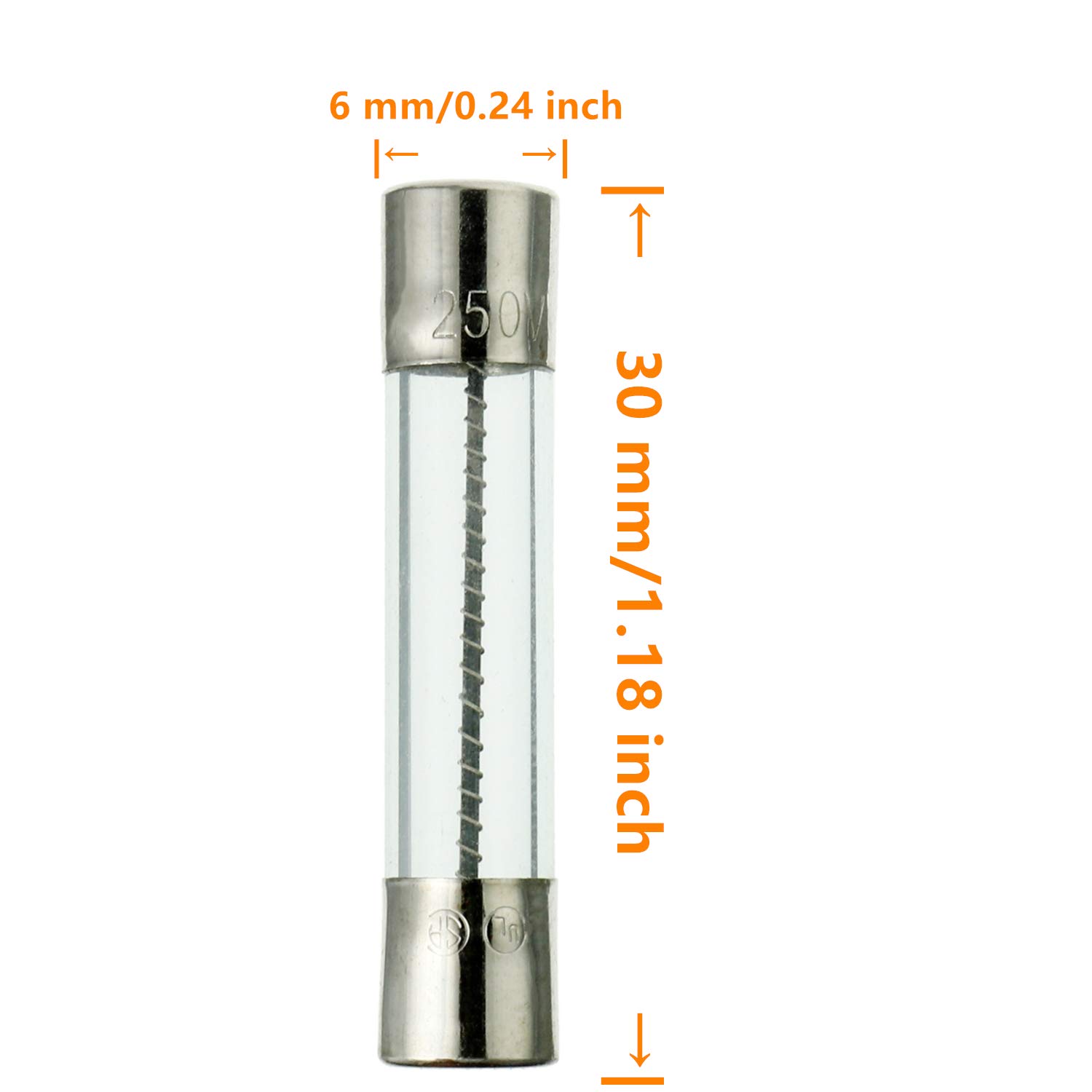 HUAREW 12 Values 60 Pcs 6x30 mm Slow Blow Glass Fuse 0.24x1.18 Inch 250 V Volt T 0.5 1 2 3 4 5 6 7 8 10 15 20 A amp Assortment Kit