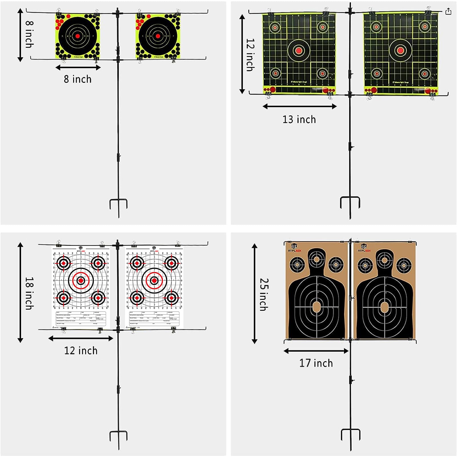 Atflbox Adjustable Shooting Target Stand with 10pcs Target Papers for Outdoor, Paper Targets Holder for Backyard Shooting, Suitable for BB Gun, Airsoft, Airgun, Pellet, Rifle