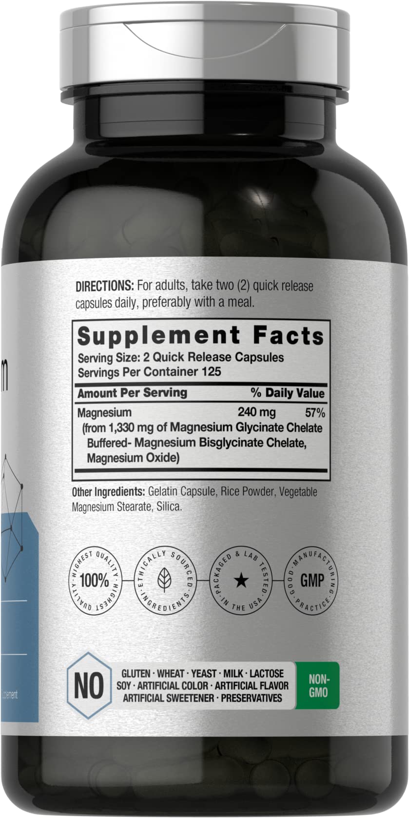 Horbäach Buffered Magnesium Glycinate | 1330mg | 250 Capsules | with Chelated Minerals | Non-GMO, Gluten Free